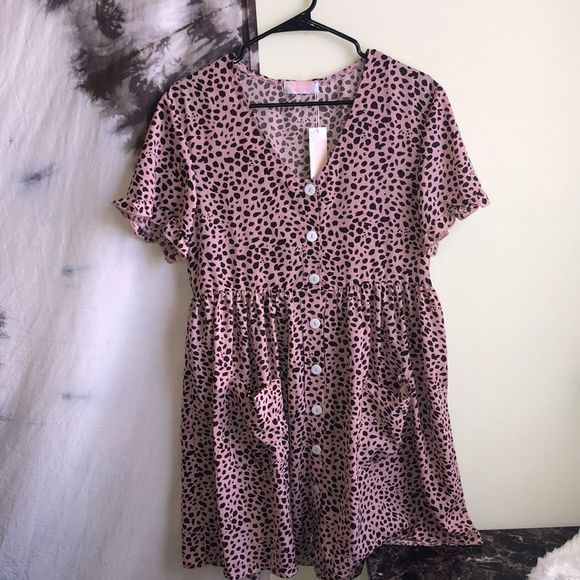 C+D+M Collection | Dresses | Cdm Pink Button Down Cheetah Print Dress ...